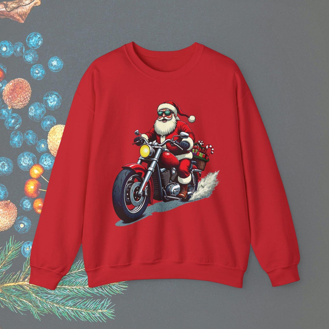 Santa Claus Motorcycle Sweatshirt, Christmas Jumper, Holiday Pullover ...