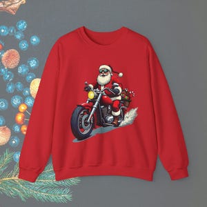 Santa Claus Motorcycle Sweatshirt, Christmas Jumper, Holiday Pullover ...