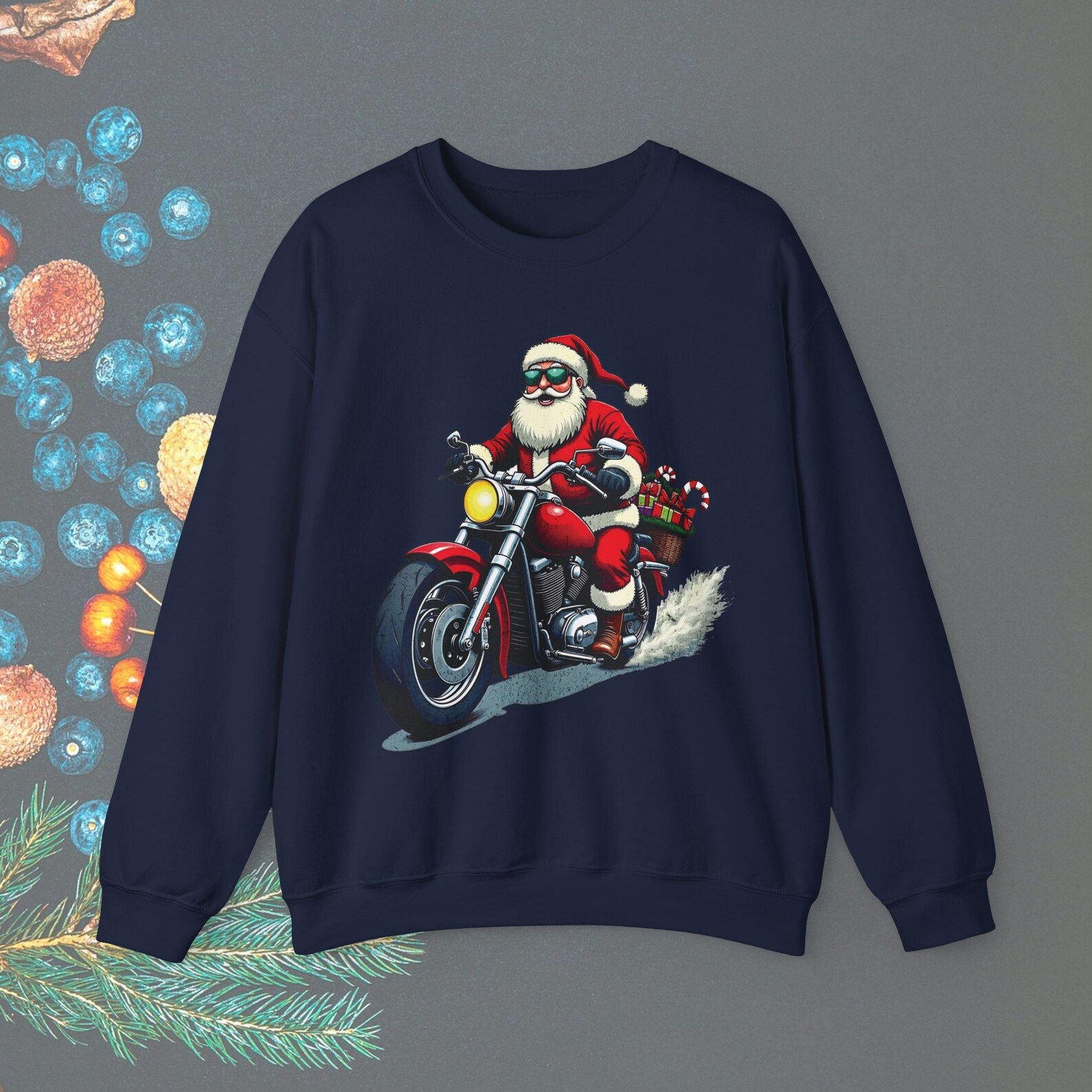 Santa Claus Motorcycle Sweatshirt, Christmas Jumper, Holiday Pullover ...