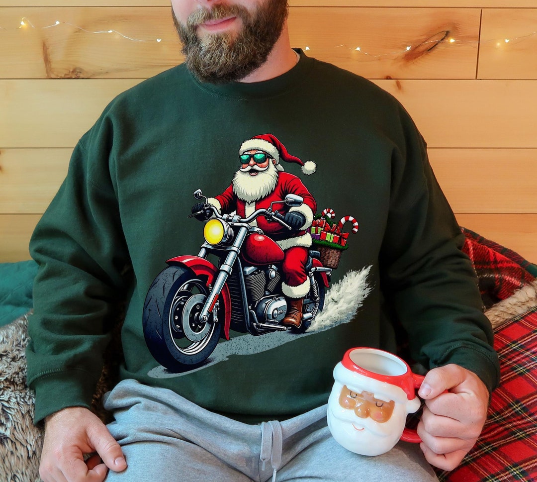 Santa Claus Motorcycle Sweatshirt, Christmas Jumper, Holiday Pullover ...