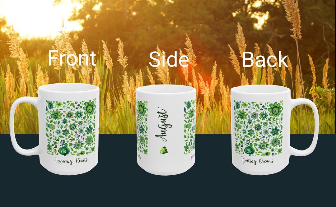 August Boho Birth Gem Stone Floral Design Coffee Mug, Gift for August ...