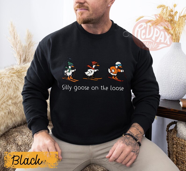 Sudadera de esquí con ganso travieso suelto, cuello redondo, suéter ...