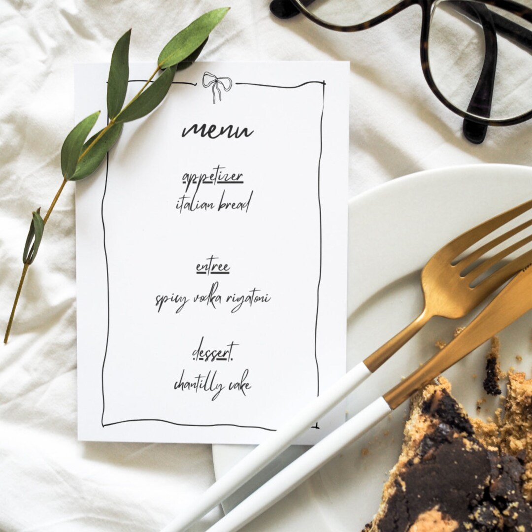 Wedding Party Menu, Dinner Party Menu, Printable Dinner Menu, Birthday ...