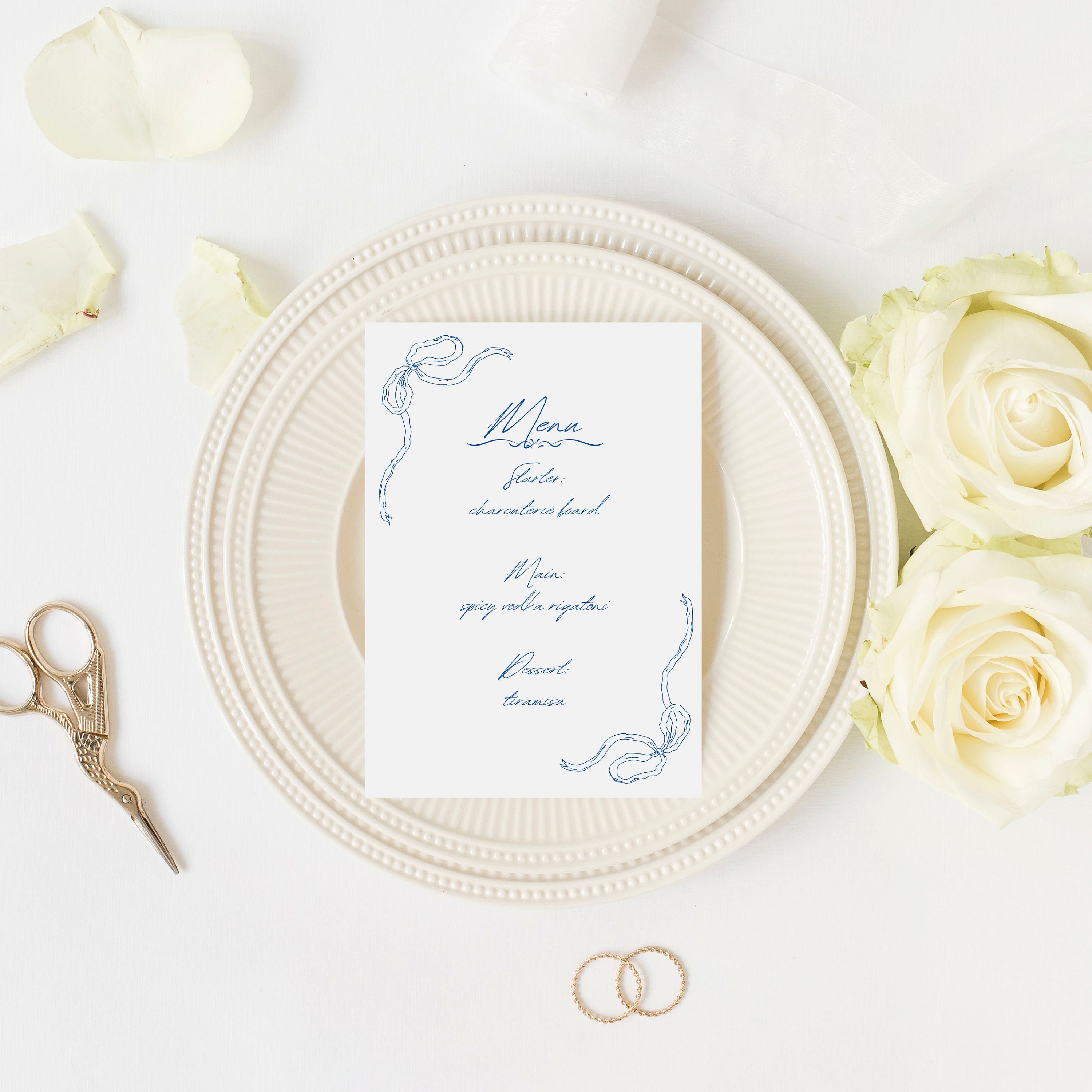 Bow Menu Card Template, Dinner Menu Card Template, Birthday Dinner Menu ...