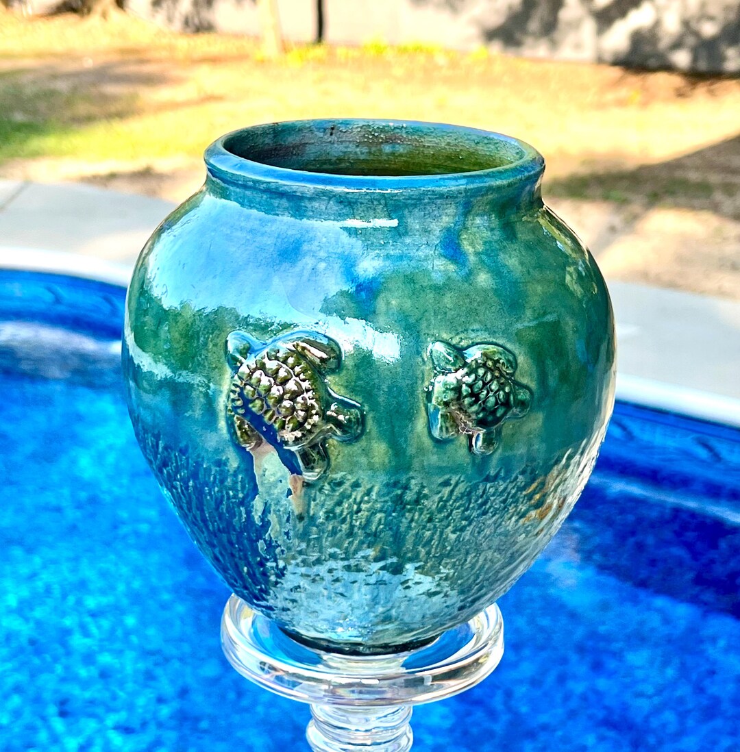 Emerald Coast Sea Turtle Raku Vase - Etsy