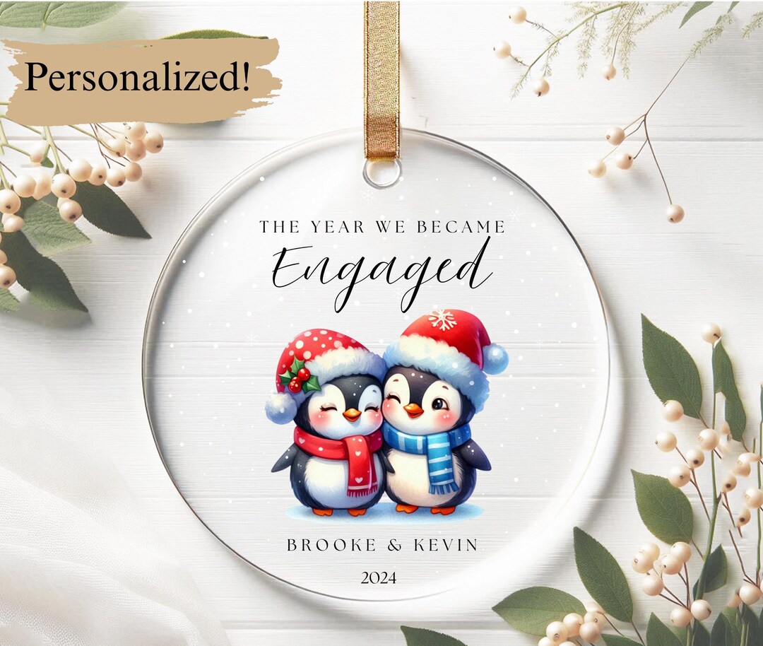 Custom Clear Engagement Ornament, Personalized Penguin Ornament, First ...