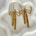 Gold Bow Earrings, Gold Ribbon Bows, Long Dangle Bow Earrings, 14K Gold ...