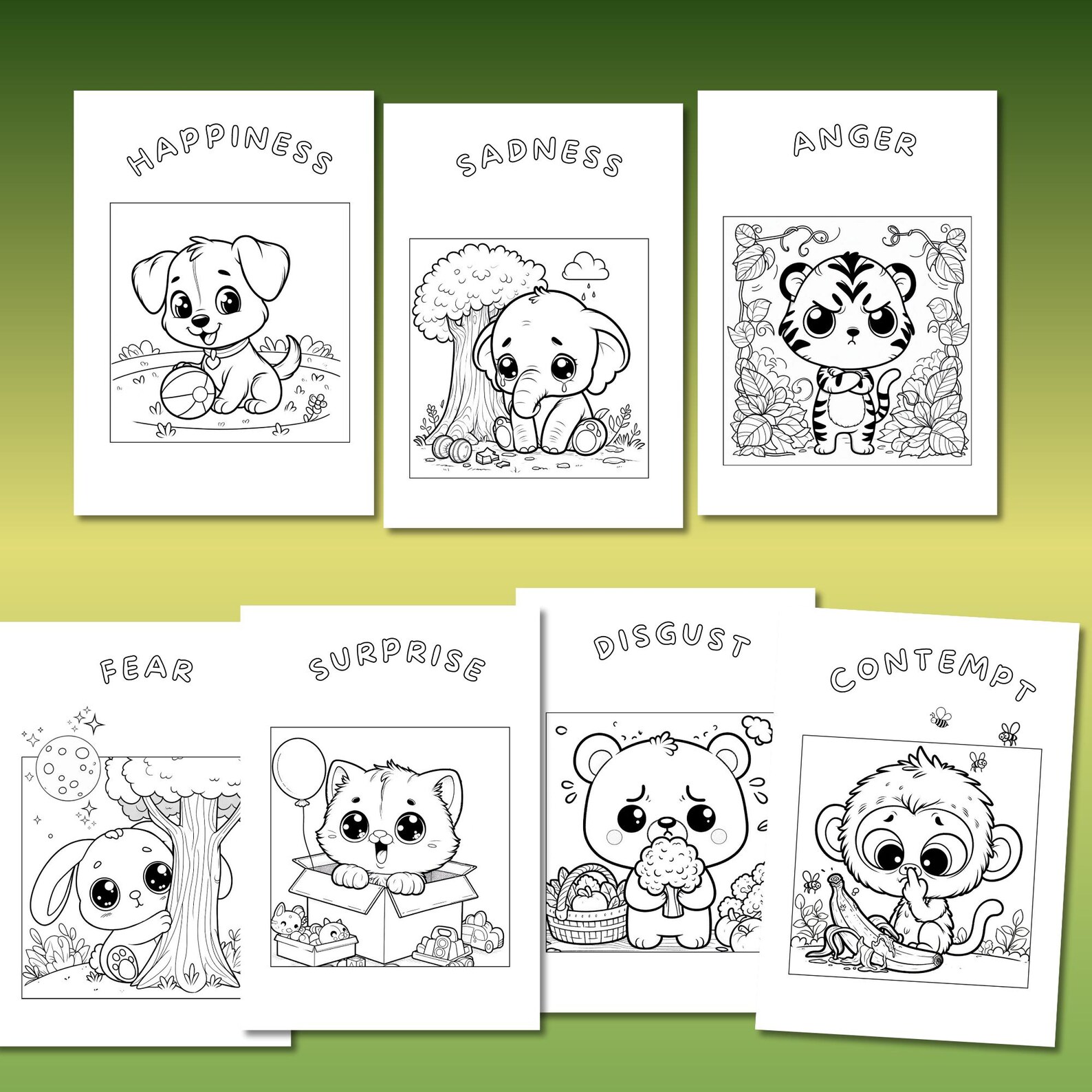 Emotions Coloring Pages for Kids & Adults Cute Animal Sheets for Social ...