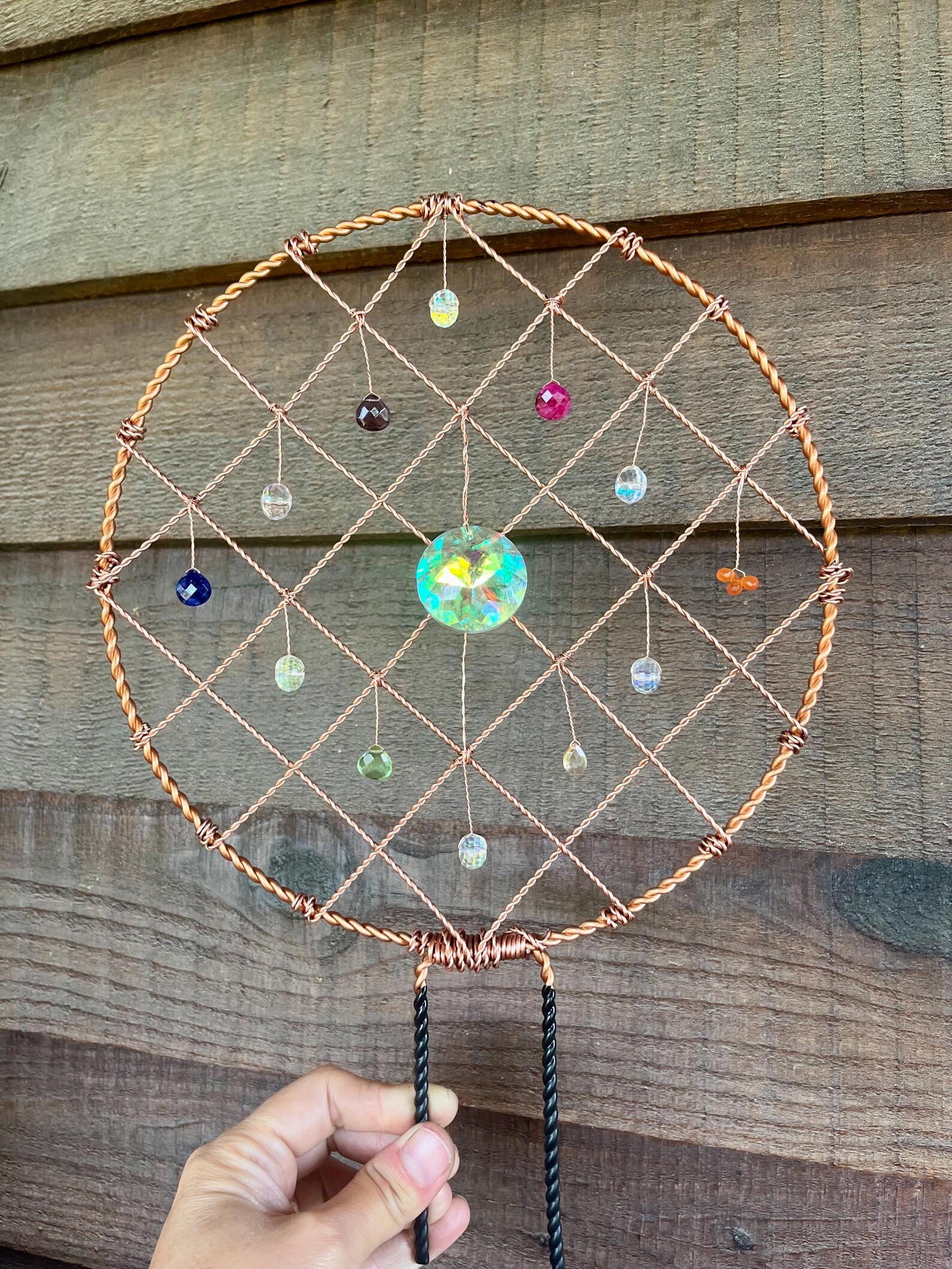 Twisted Copper Diamond Design Gemstone Crystal Hoop Trellis 8 Inch Hoop ...