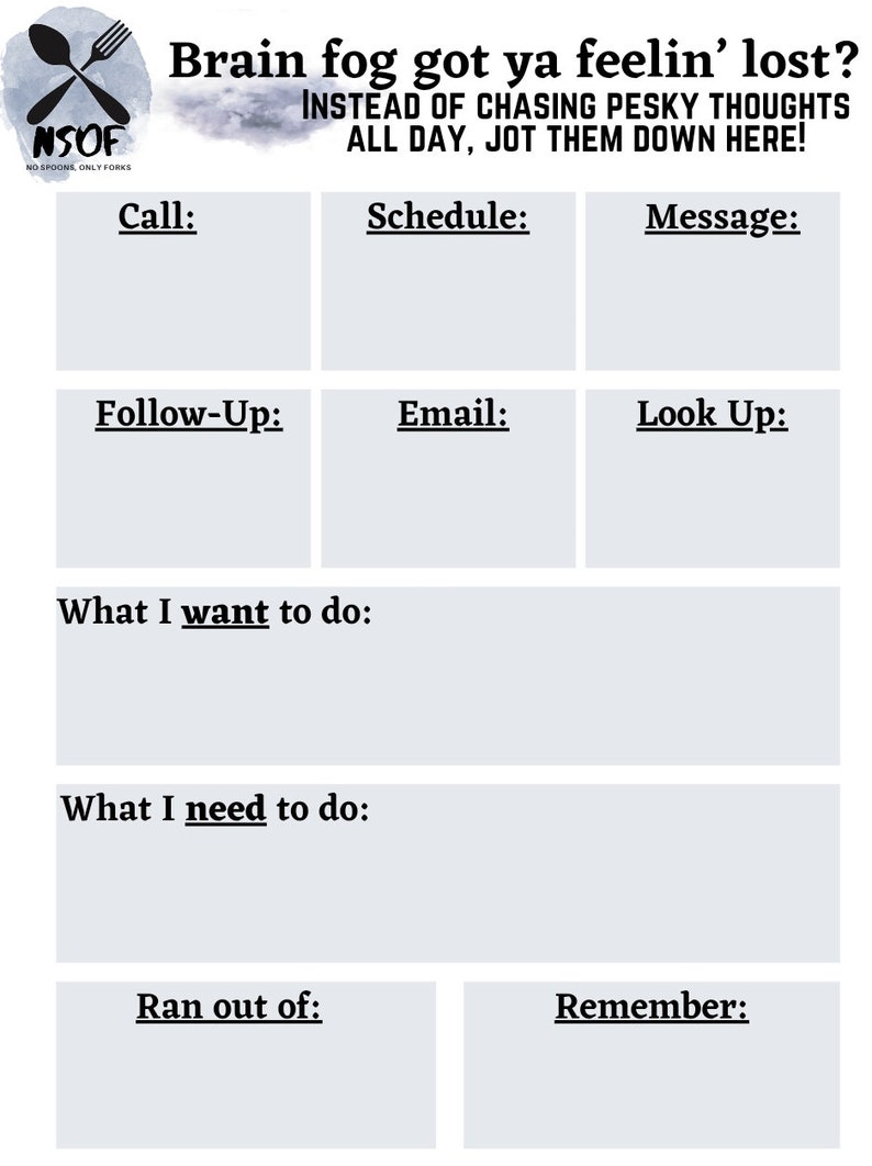 Brain Fog Blaster, Brain Dump Sheet, ADHD Brain Tracker, Fork You Brain ...