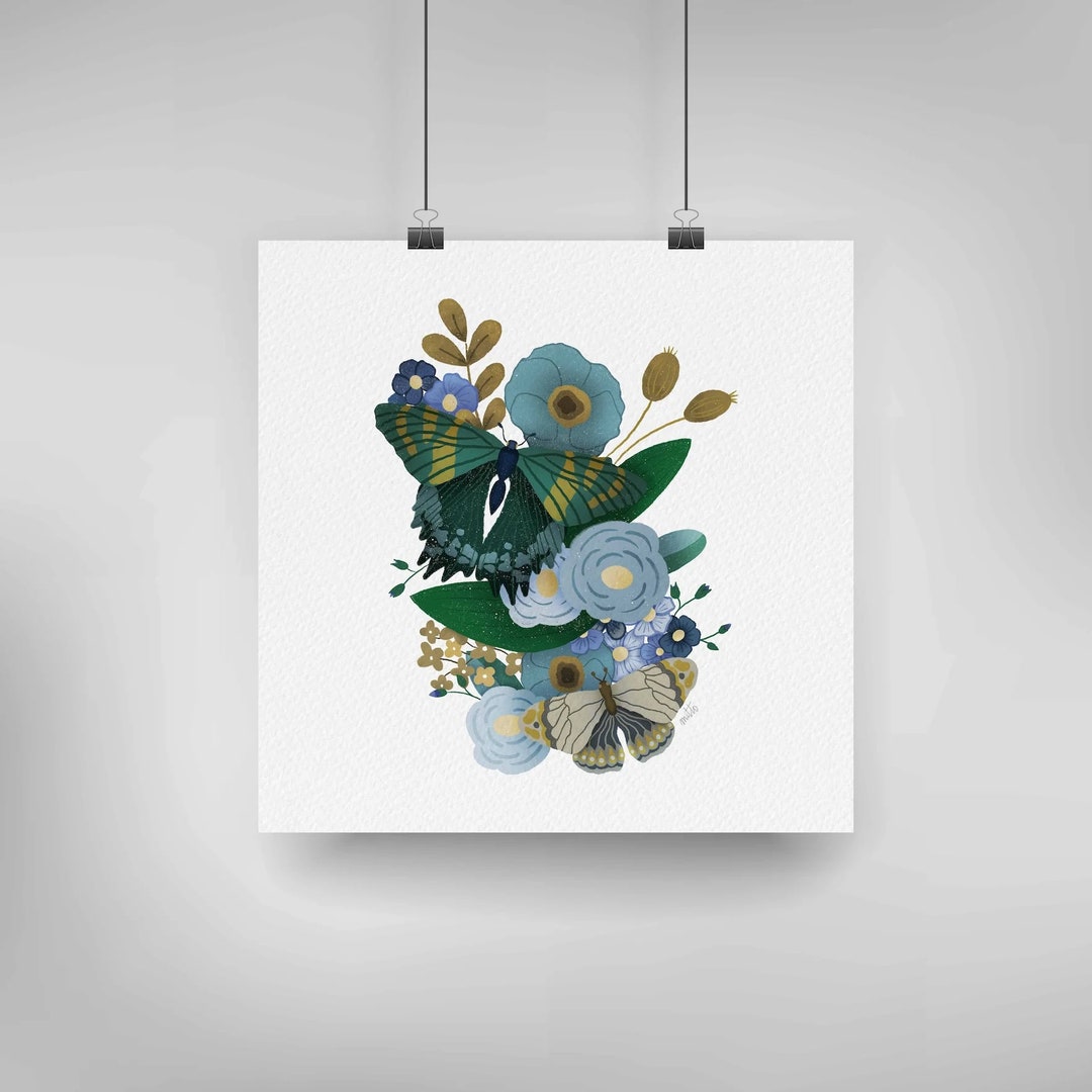 Butterfly Botanical Art Print: Elegant Nursery Wall Decor (digital ...