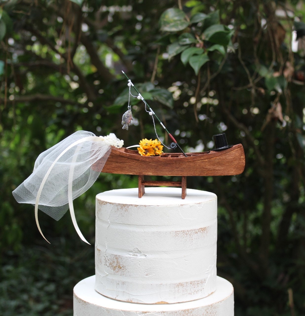Fishing Wedding Cake Topper, Kayak-bride and Groom-sunflowers-grooms ...