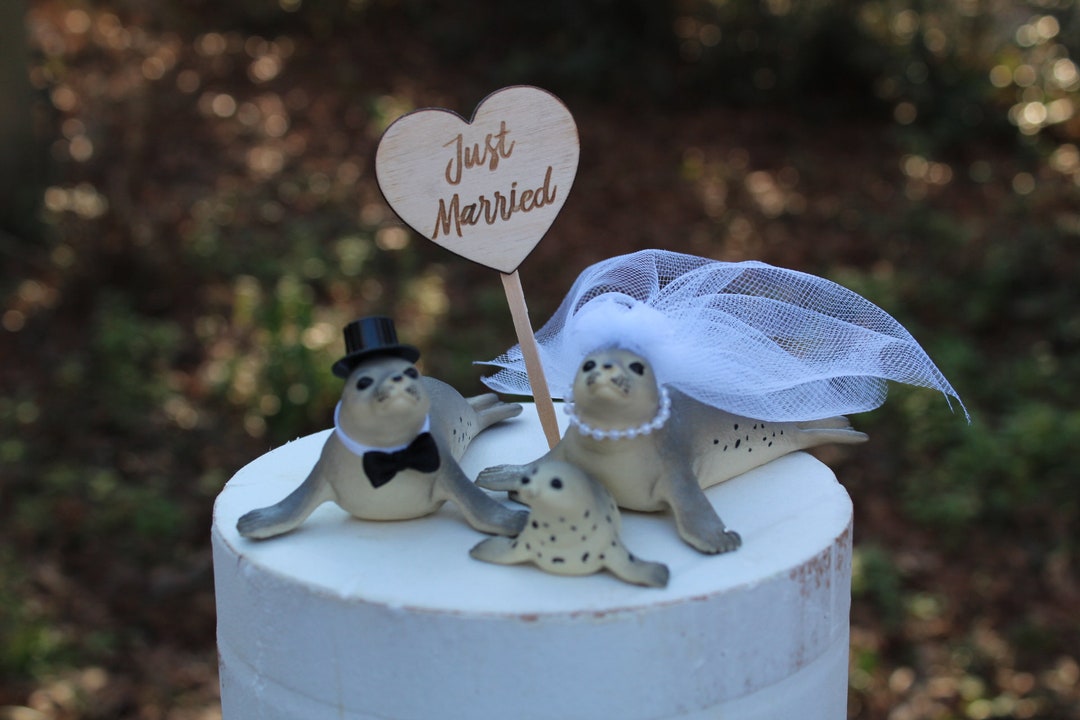 Seal-cake Topper-family-one Baby-sea-bride-groom-wedding-ocean-animal ...
