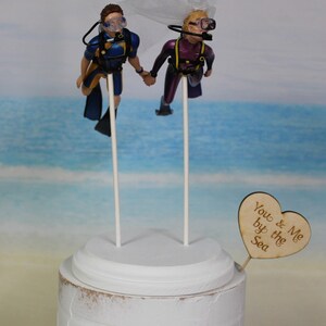 Scuba Divers Cake Topper, Ocean, Bride, Groom, Beach, Wedding, Unique ...
