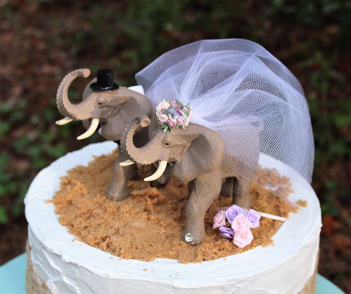 Elephant Wedding Cake Topper Animal Cake Topper Bride and | Etsy