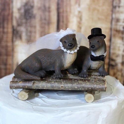 River Otter Wedding Cake Topper Bride-groom-animal-wooden - Etsy
