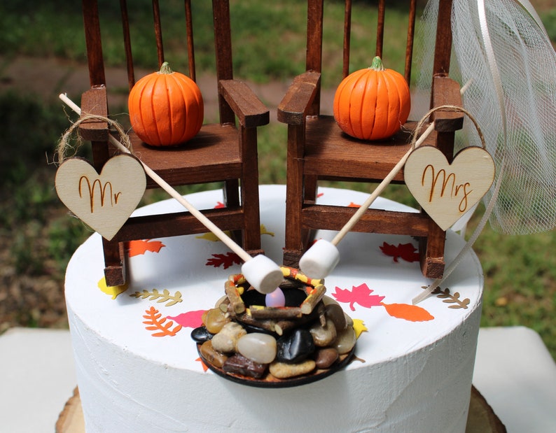 Fall-camping-wedding-cake Topper-bride-groom-fire - Etsy