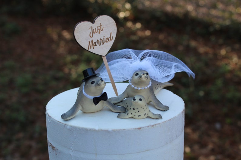 Seal-cake Topper-family-one Baby-sea-bride-groom-wedding-ocean-animal ...