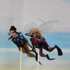 Scuba Divers Cake Topper, Ocean, Bride, Groom, Beach, Wedding, Unique ...