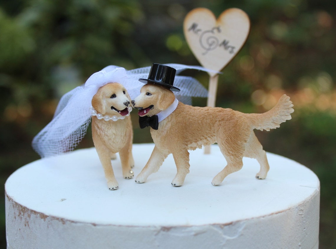 Golden Retriever-dog-bride-groom-wedding-animal-cake Topper-4 - Etsy