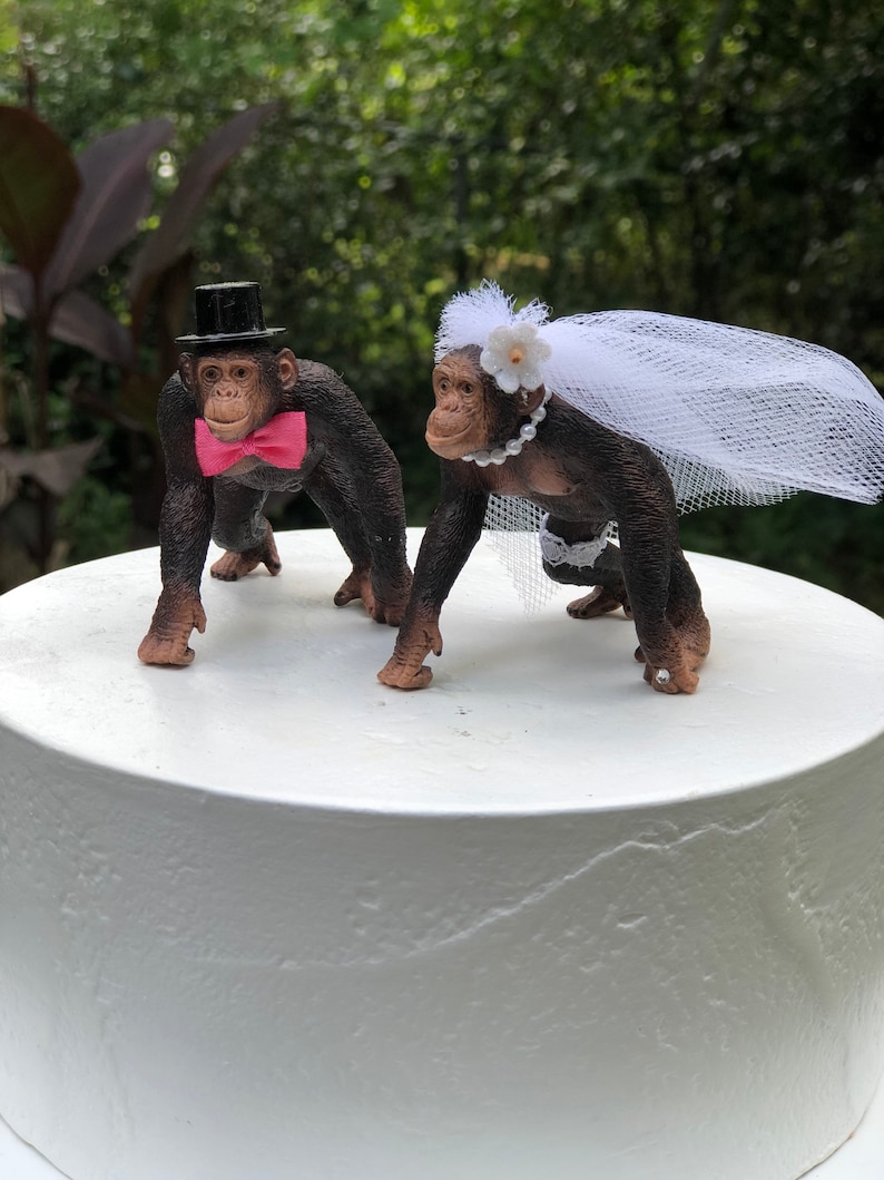 Chimpanzee-monkey-wedding-cake Topper-bride-groom-safari-unique - Etsy