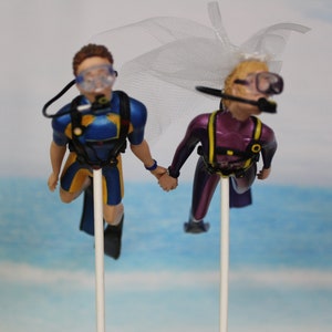Scuba Divers Cake Topper, Ocean, Bride, Groom, Beach, Wedding, Unique ...