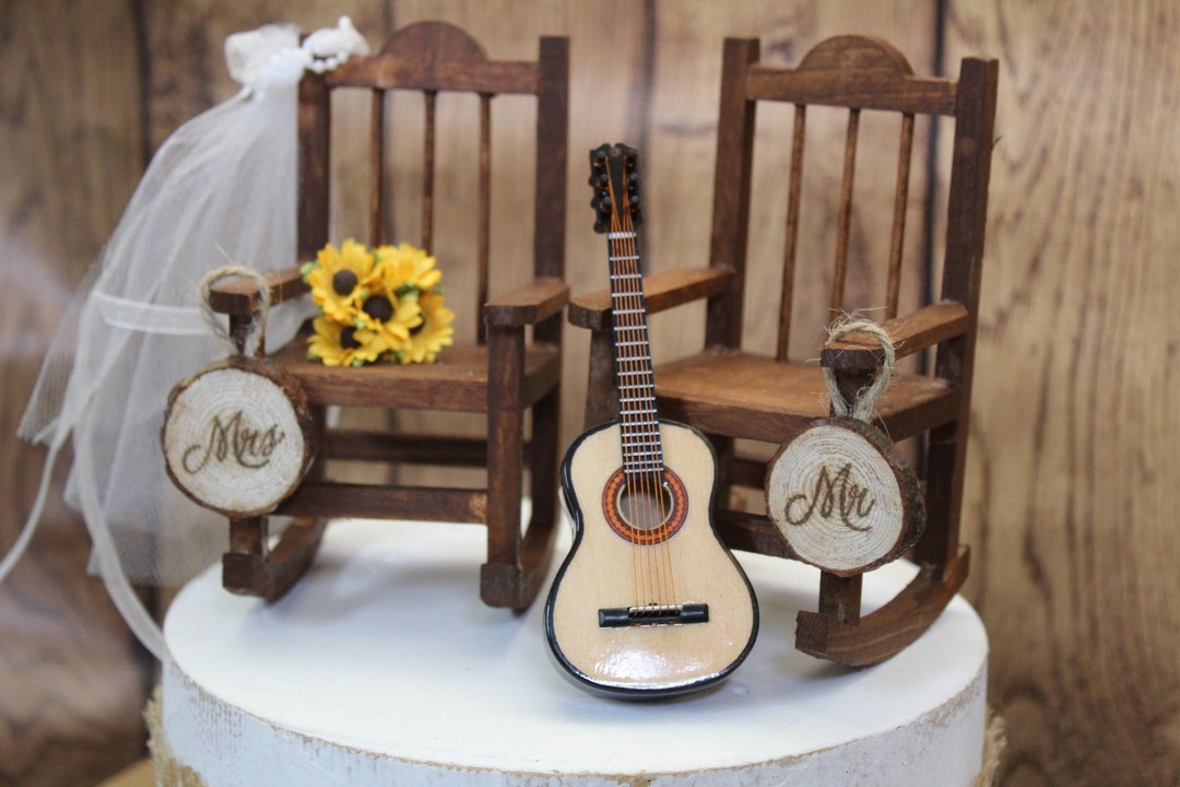 Wedding Cake Topper-rocking Chair-sunflowers-guitar-banjo-bride-groom ...