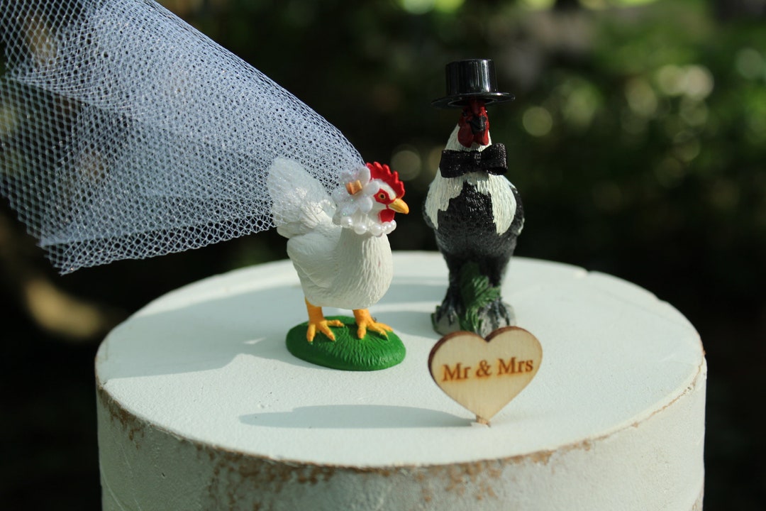 Rooster-hen-chicken-wedding-cake Topper-bride-groom-farm-animal-mr-mrs-barn-rustic-country ...