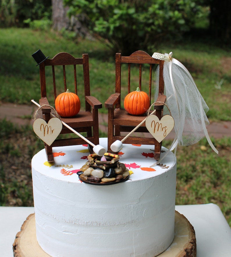 Fall-camping-wedding-cake Topper-bride-groom-fire - Etsy
