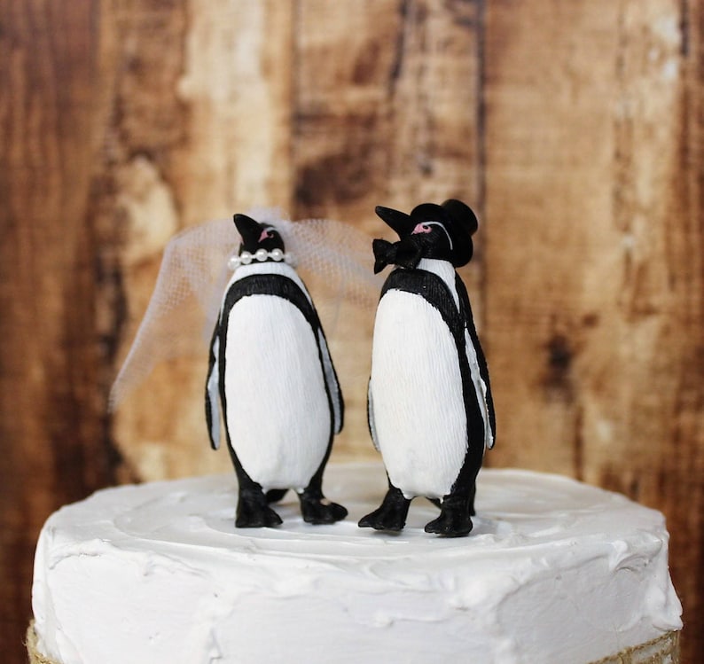 Penguin Wedding Cake Topper Unique Cake Topper Bride and | Etsy
