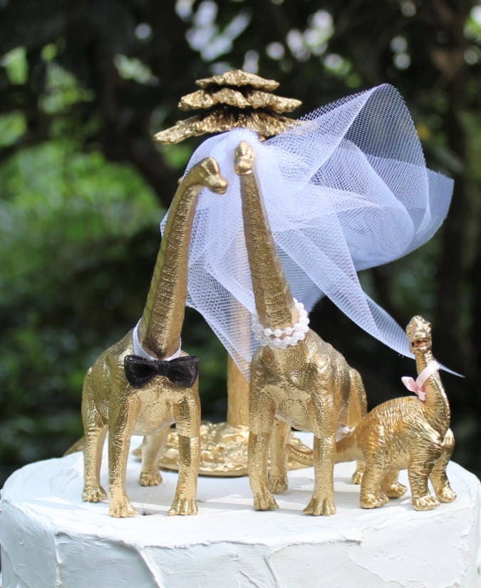 Dinosaur Wedding Cake Topper Brontosaurs Cake Topper Gold | Etsy