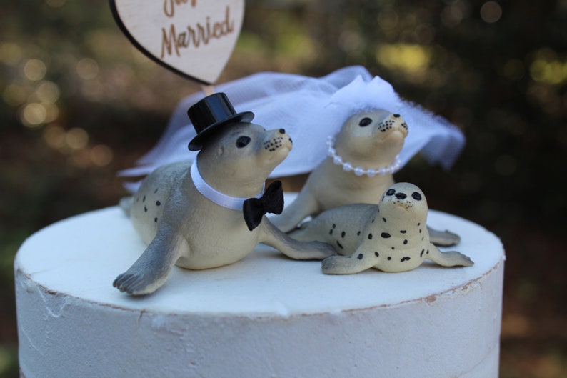 Seal-cake Topper-family-one Baby-sea-bride-groom-wedding-ocean-animal ...