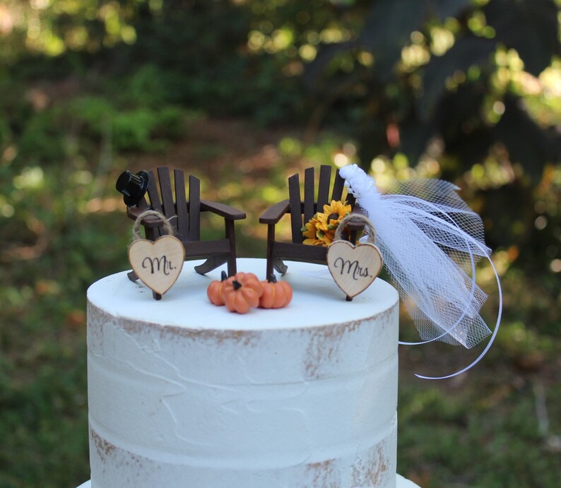 Fall-wedding Cake Topper-adirondack Chairs-autumn-pumpkins-sunflowers ...