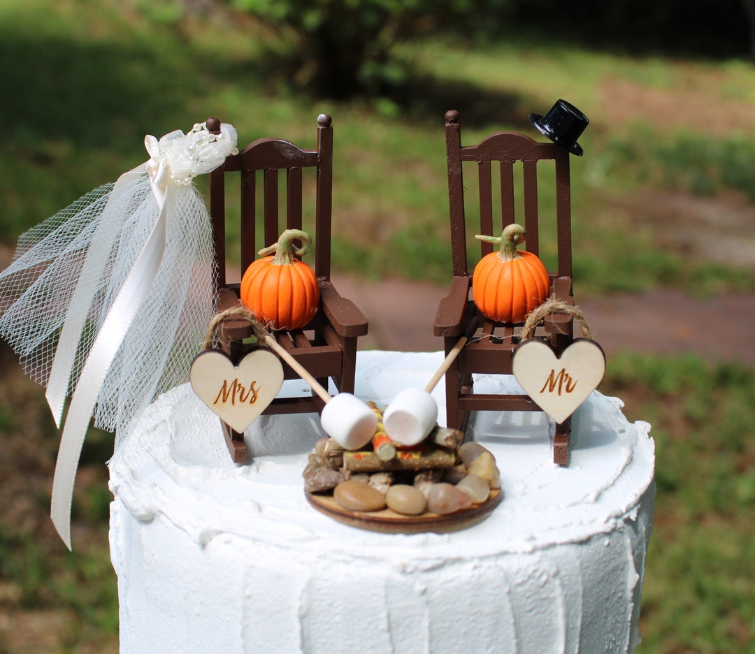 Fall-wedding-cake Topper-chairs-pumpkins-autumn-4"-6" Cake-miniature ...