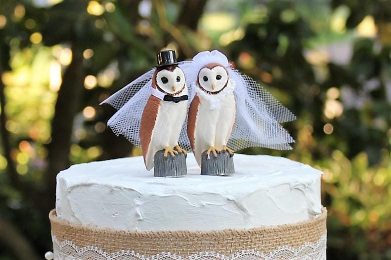 Owl Wedding Cake Topper, Bride and Groom, Barn Wedding, Bird Cake ...