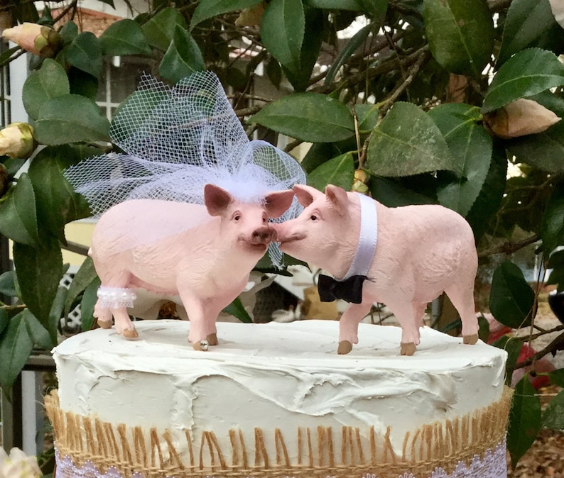 Wedding Cake Topper Pig Cake Topper Bride and Groom Cake - Etsy
