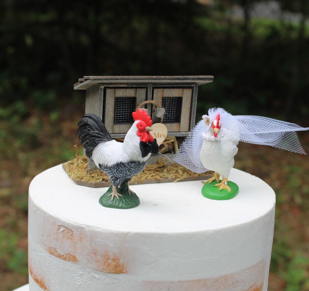 Rooster-hen-chicken-wedding-cake Topper-bride-groom-farm-animal-mr-mrs-barn-rustic-country ...