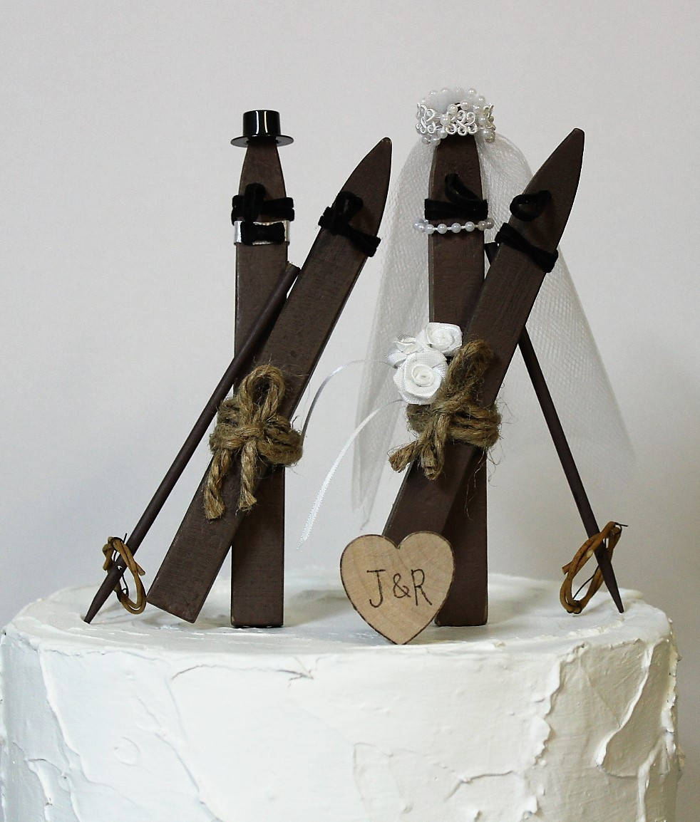 Wedding Cake Topper, Ski Cake Topper, Bride and Groom Skis, Wooden Skis ...