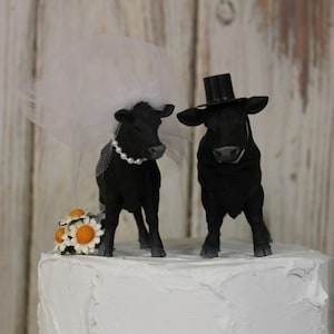 Cow Cake Topper-family-black Angus Cows-barn Wedding Cake Topper-animal ...