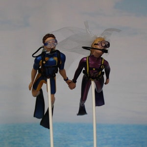 Scuba Divers Cake Topper, Ocean, Bride, Groom, Beach, Wedding, Unique ...