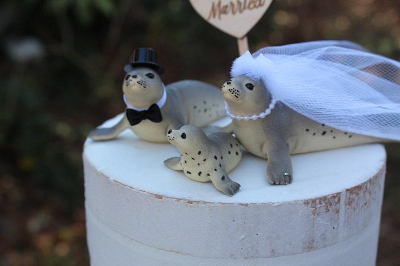 Seal-cake Topper-family-one Baby-sea-bride-groom-wedding-ocean-animal ...