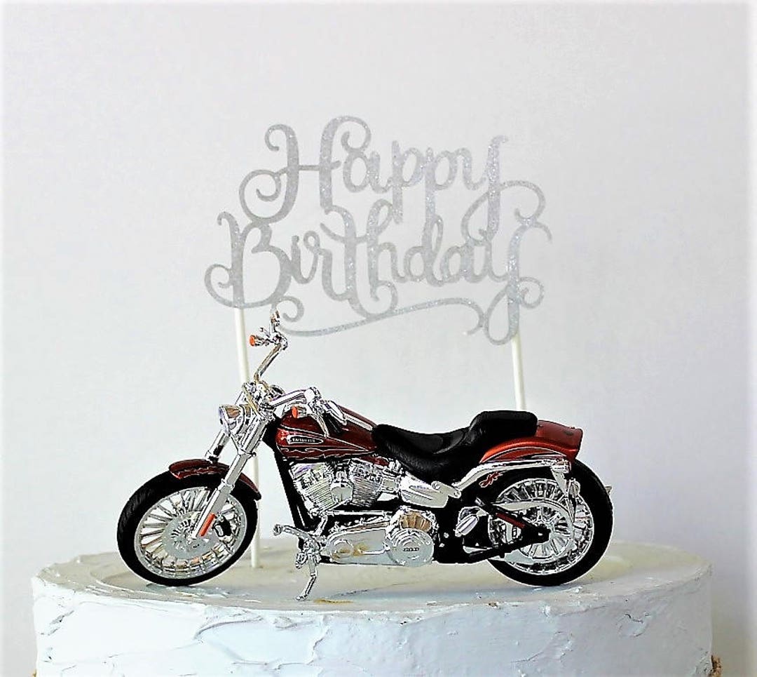 Motorcycle Cake Topper, Happy Birthday Cake Topper, Birthday Cake ...
