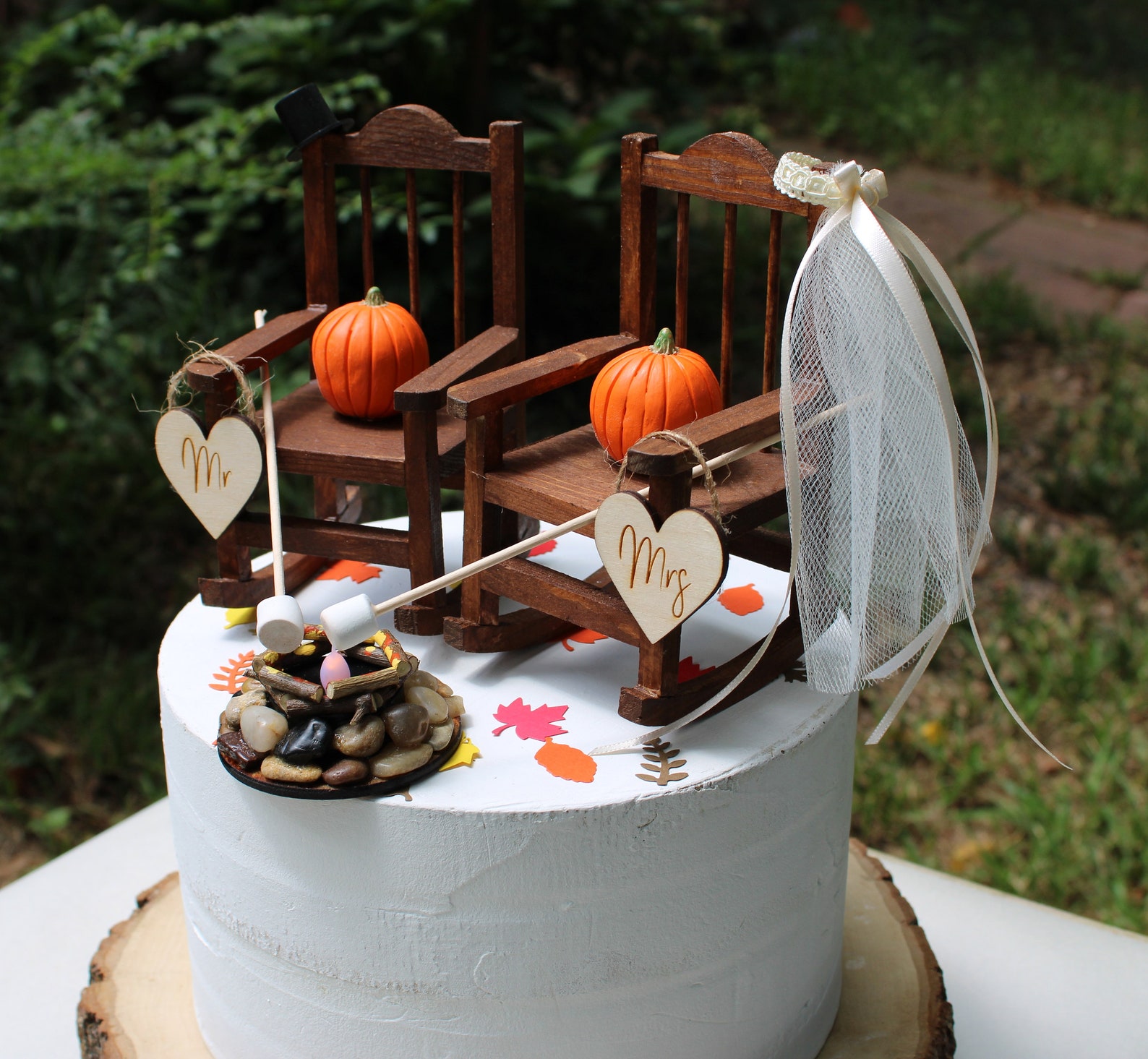 Fall-camping-wedding-cake Topper-bride-groom-fire - Etsy