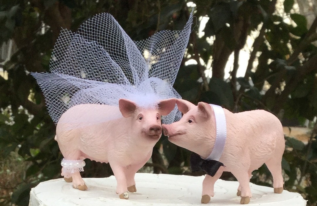 Wedding Cake Topper, Pig Cake Topper, Bride and Groom Cake Topper, Barn ...