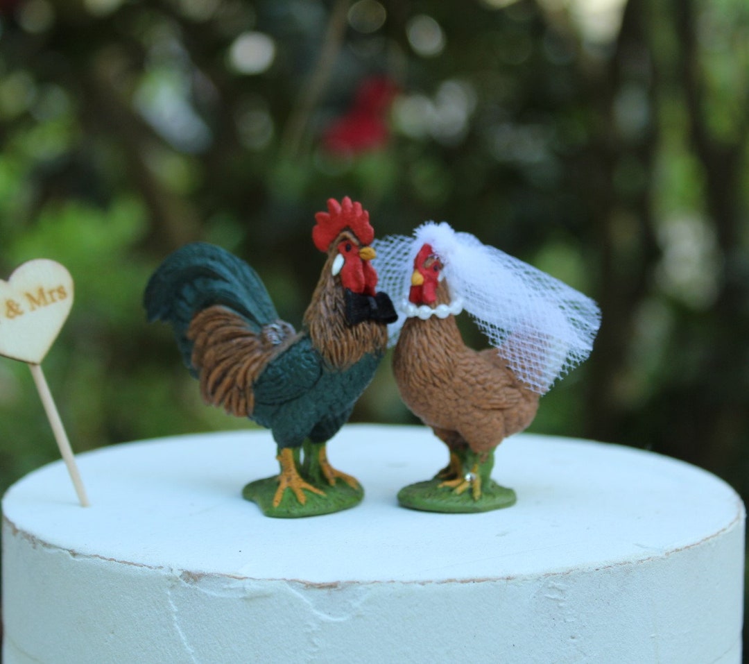 Rooster-hen-chicken-wedding-cake Topper-bride-groom-farm-animal-mr-mrs ...