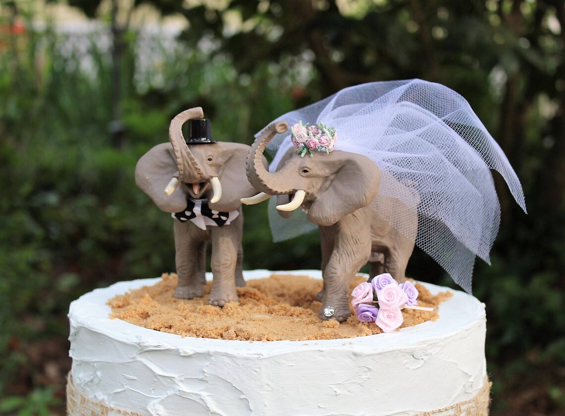 Elephant Wedding Cake Topper, Animal Cake Topper, Bride and Groom ...
