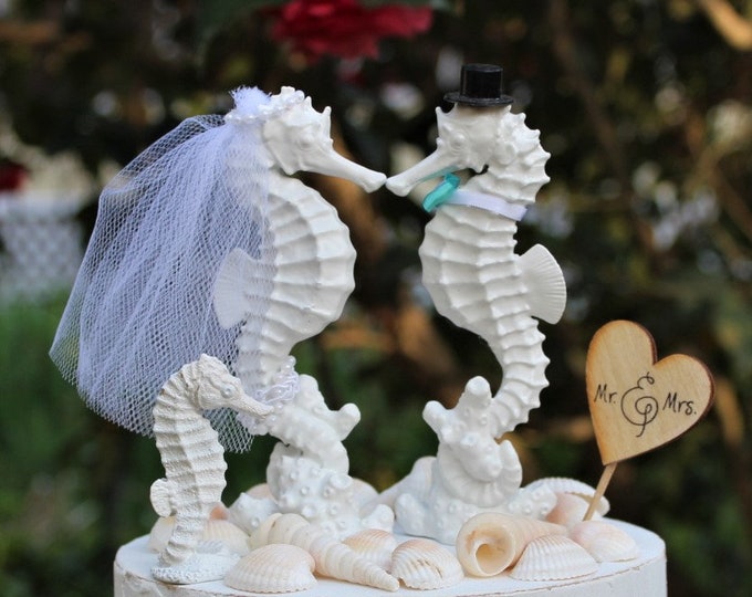 Seahorse Wedding Cake Topper, Beach-family Cake Topper, Destination ...