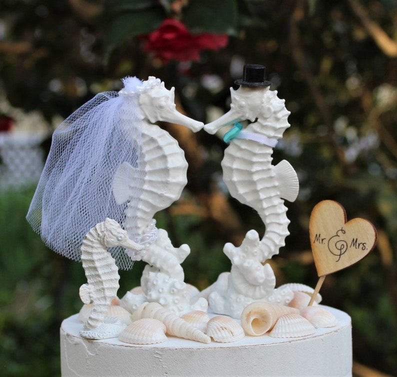 Seahorse Wedding Cake Topper Beach-family Cake Topper | Etsy