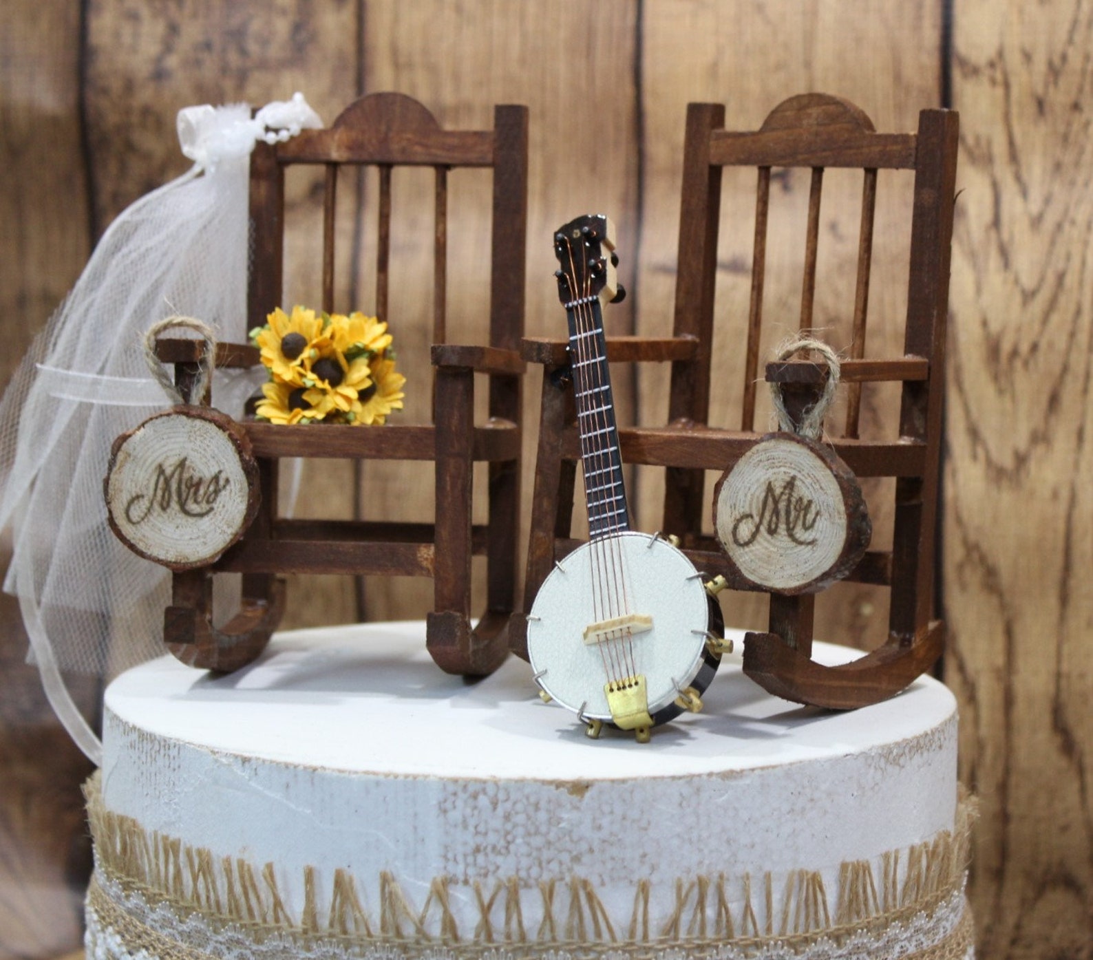 Wedding Cake Topper-rocking Chair-sunflowers-guitar-banjo-bride-groom ...