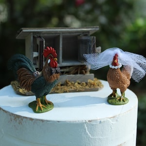 Rooster-hen-chicken-wedding-cake Topper-bride-groom-farm-animal-mr-mrs-barn-rustic-country ...